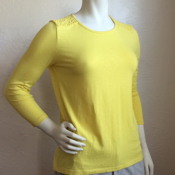 Talbots | Tops | Talbots Relaxed Fit Lace Overlay Yellow High Low ...